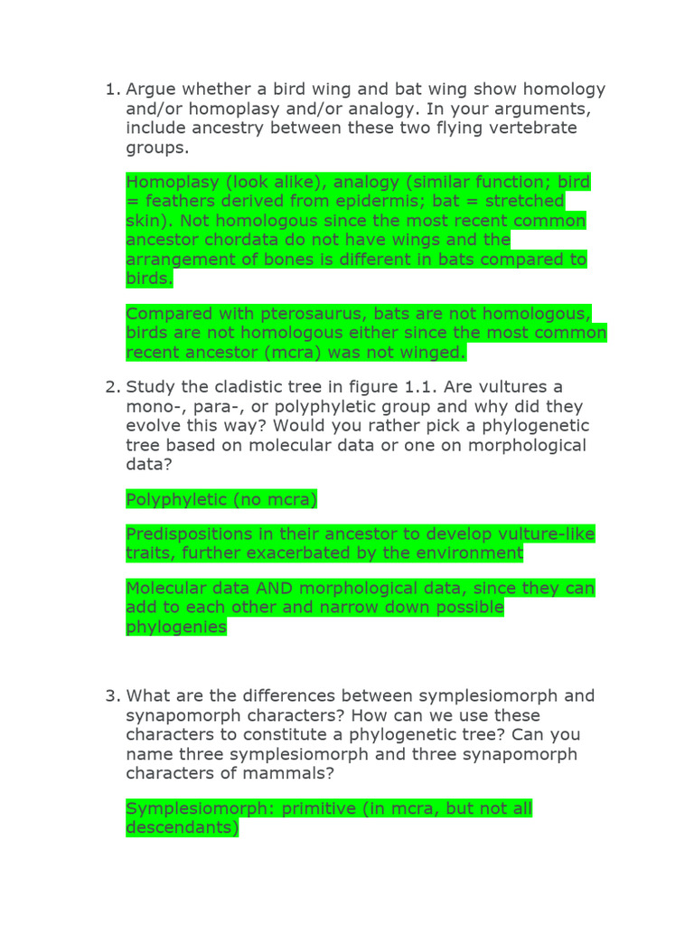 Bird and Bat Wing Evolution Analysis | PDF | Homology (Biology) | Biology