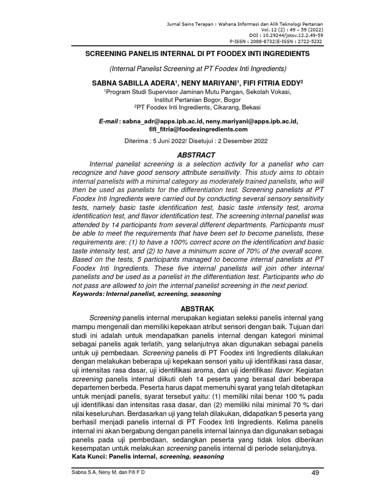 Internal Panelist Screening at Foodex | PDF | Nutrition | Diet & Nutrition