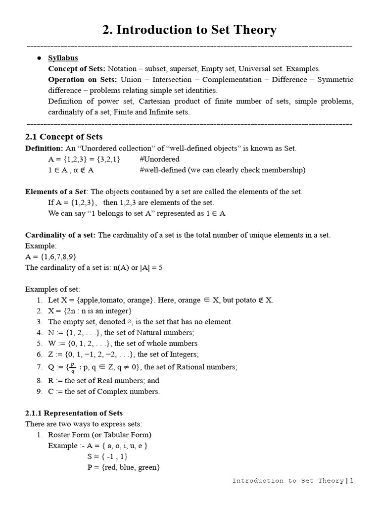 2 Introduction To Set Theory | PDF | Set (Mathematics) | Arithmetic