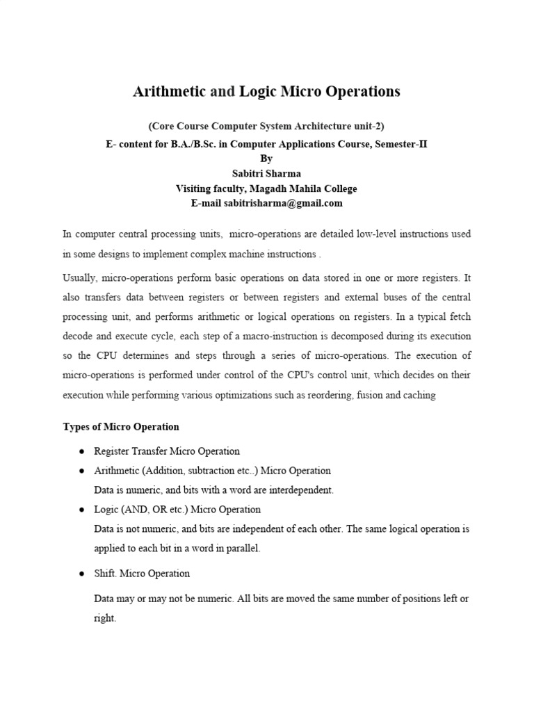 Arithmetic and Logic Microoperations | PDF | Central Processing Unit ...