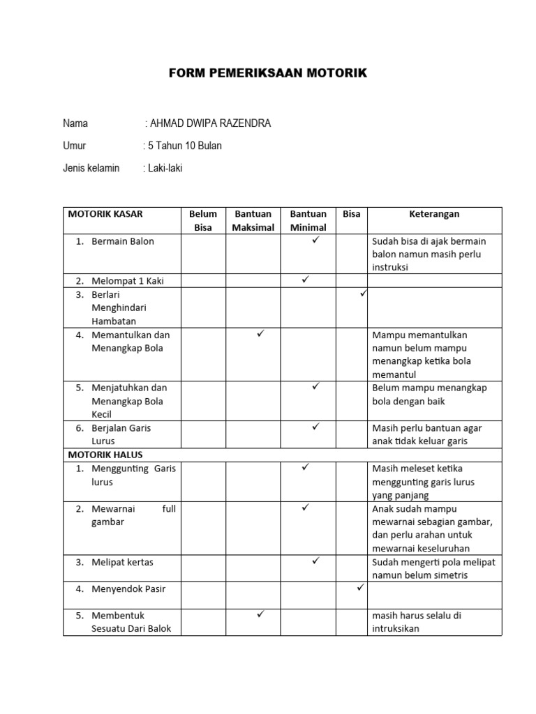 Form Pemeriksaan Motorik - Dwipa | PDF