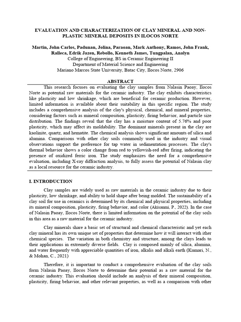 Evaluation of Clay Deposits in Ilocos Norte | PDF | Clay | Ceramics