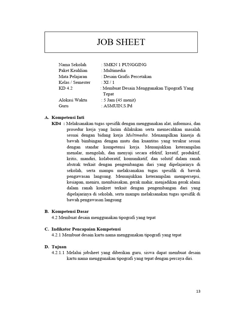 Job Sheet | PDF