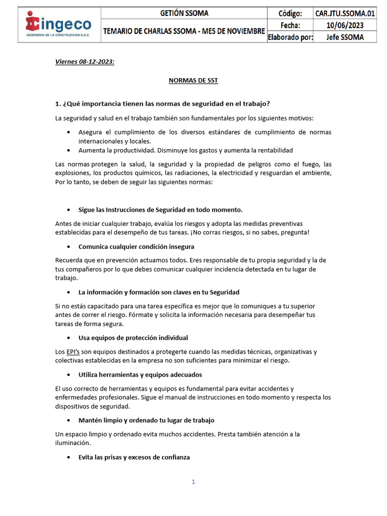 08-12-2023 - Temario - Normas de Sst | PDF | Valores