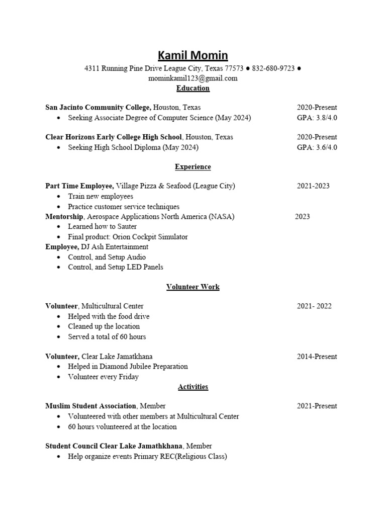 kamil momin resume | PDF