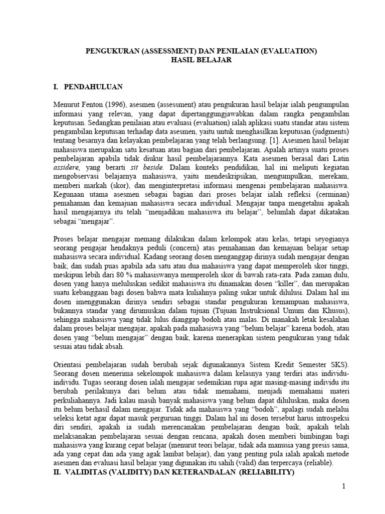 (PDF) Pengukuran (Assessment) Dan Penilaian (Evaluation) Hasil Belajar | PDF | Karier ...