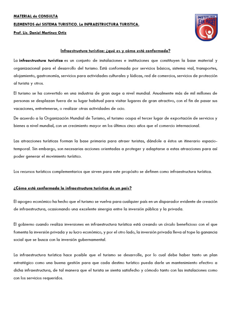 Definición y elementos de infraestructura turística | PDF | Turismo ...