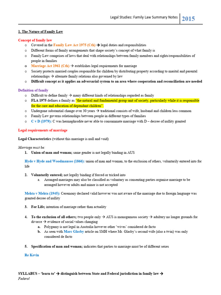 Family Law Notes | PDF | Marriage | Divorce
