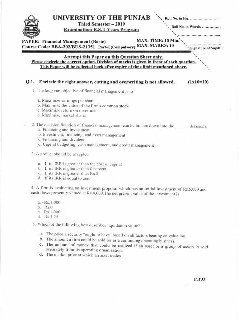 P2019_BBA-202 past paper | PDF