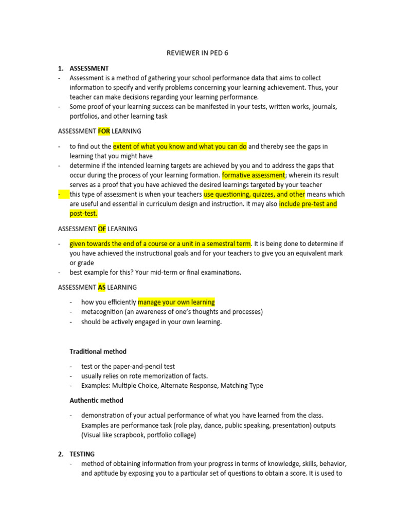 Reviewer in Ped 6 | PDF | Educational Assessment | Learning