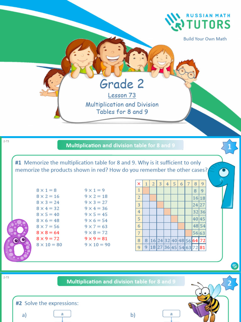 Grade 2_Lesson 73_Multiplication and Division Table for 8 and 9 | PDF ...