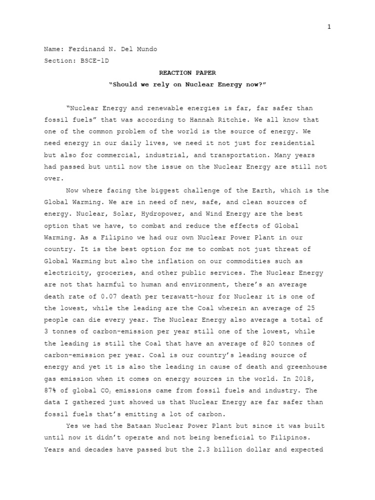 Should We Rely On Nuclear Energy? | PDF | Nuclear Power | Energy ... Should We Rely On Nuclear Energy? | PDF | Nuclear Power | Energy ...