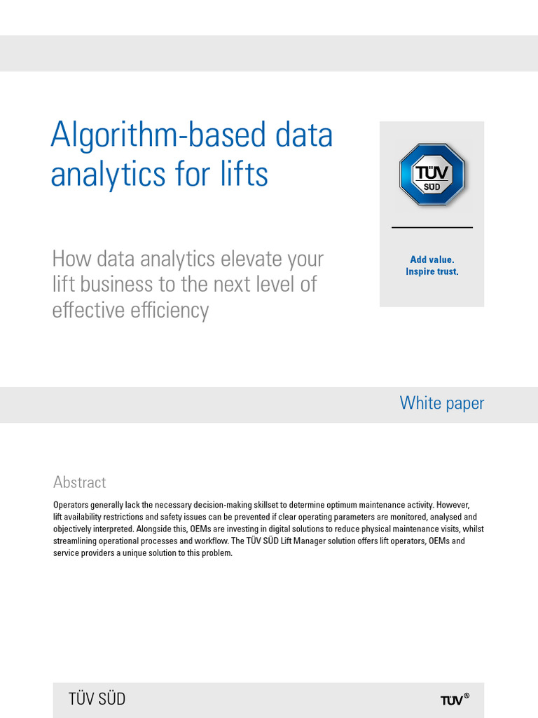 Tuvsud Whitepaper Algorithm Based Data Analytics For Lifts | PDF | Elevator | Internet Of Things