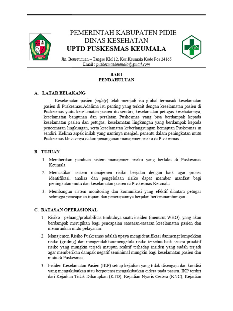 Panduan Manajemen Risiko UPTD Puskesmas Keumala | PDF | Pengembangan Diri