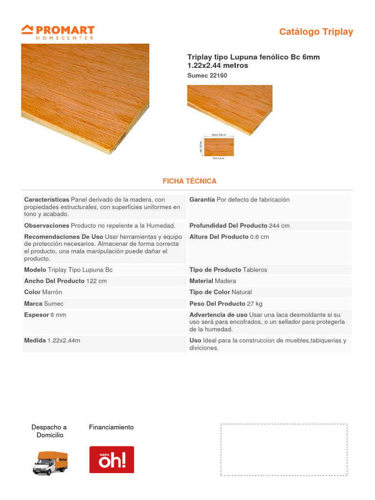 Triplay Lupuna 6mm 1.22x2.44m | PDF | Hogar, jardinería y bricolaje