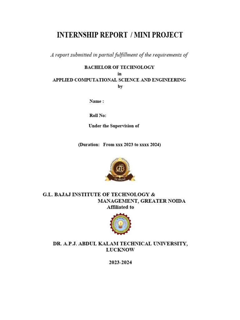 UPDATED Internship Report - Mini Project Format | PDF | Academic Degree | Computing