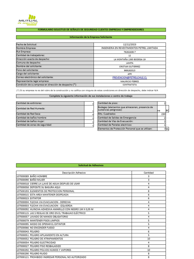 Formulario Señales de Seguridad CEE Web | PDF
