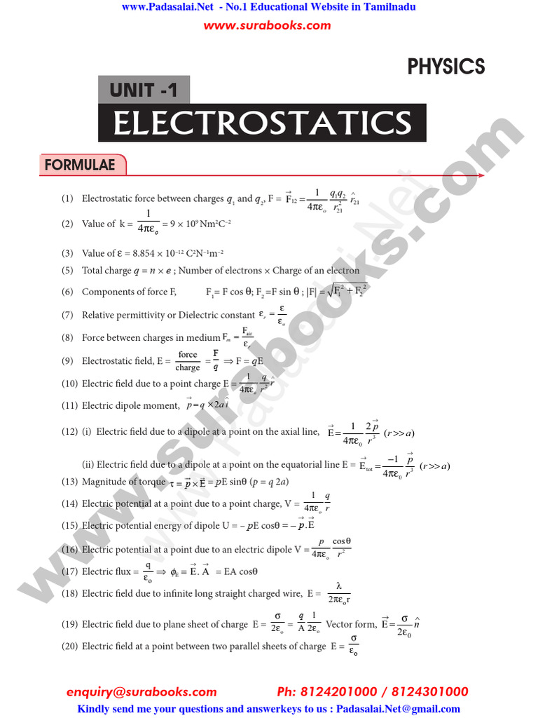 12th Physics Sura Guide: Electrostatics | PDF | Capacitance | Physics