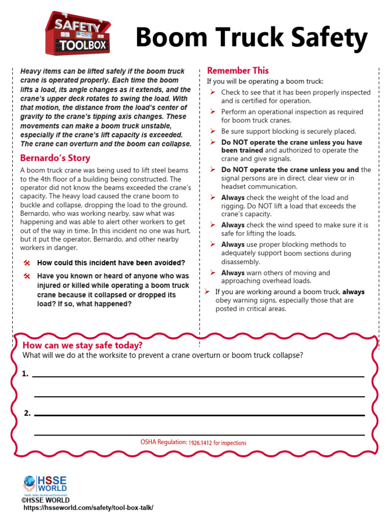 Safety Tool Box Talk 29 Boom Truck - Safety | PDF | Crane (Machine ...