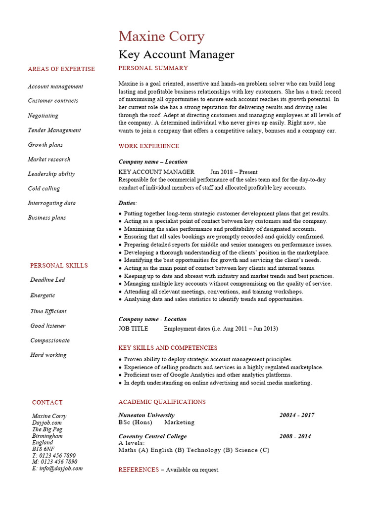 Key Account Manager CV Template | PDF | Analytics | Sales