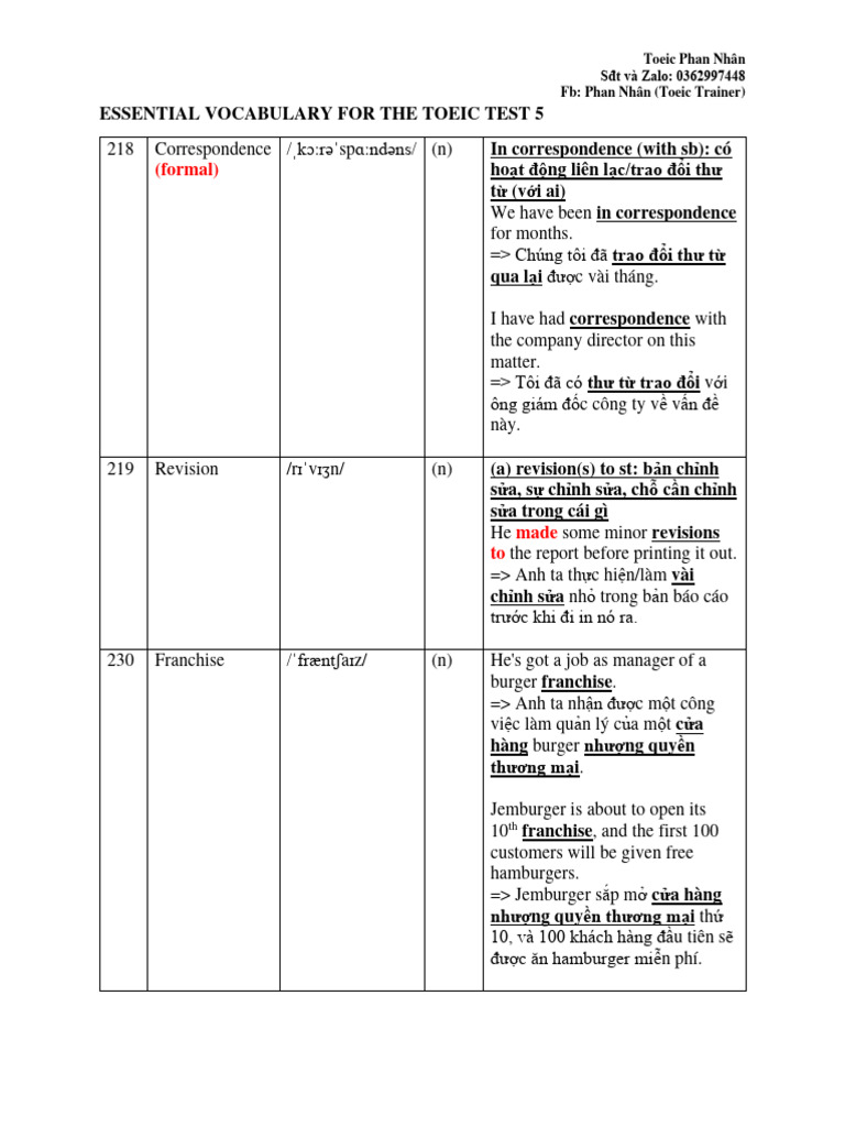 Essential Vocabulary For The Toeic Test 5 | PDF