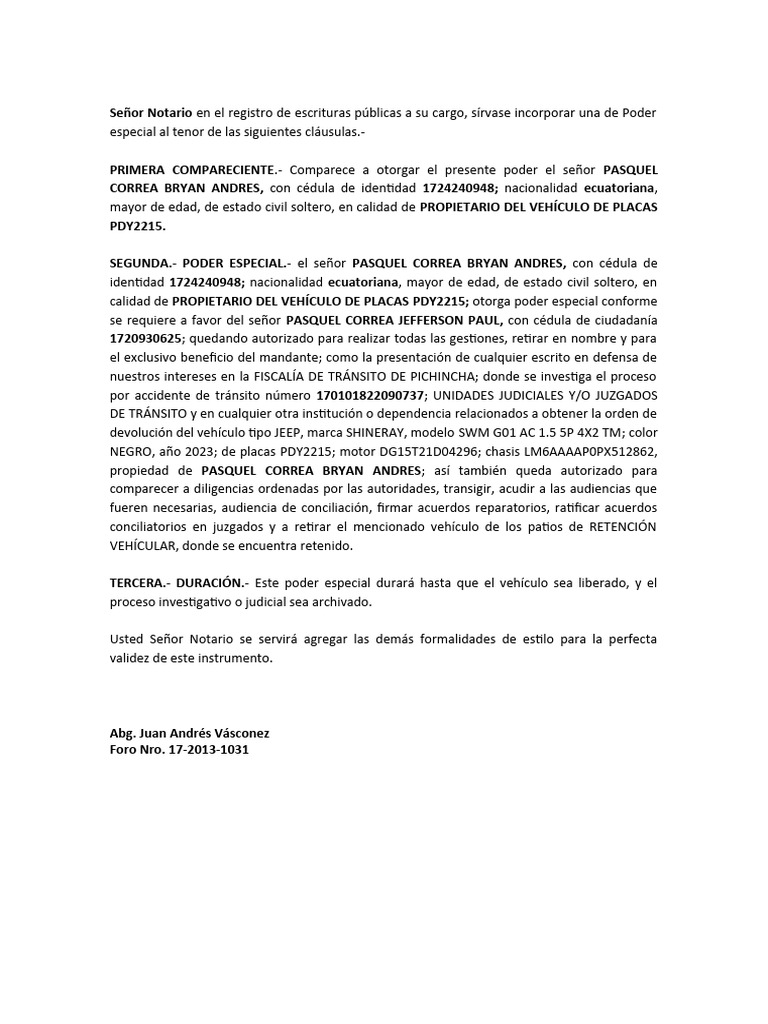 Formato de Minuta para Poder Especial, Borrador. 2 | PDF