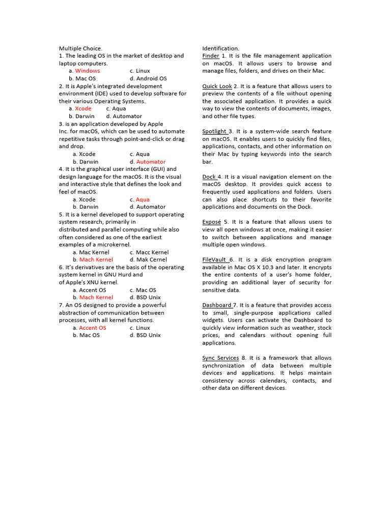 Ch5 G16 macOS Quiz | PDF | Kernel (Operating System) | Mac Os