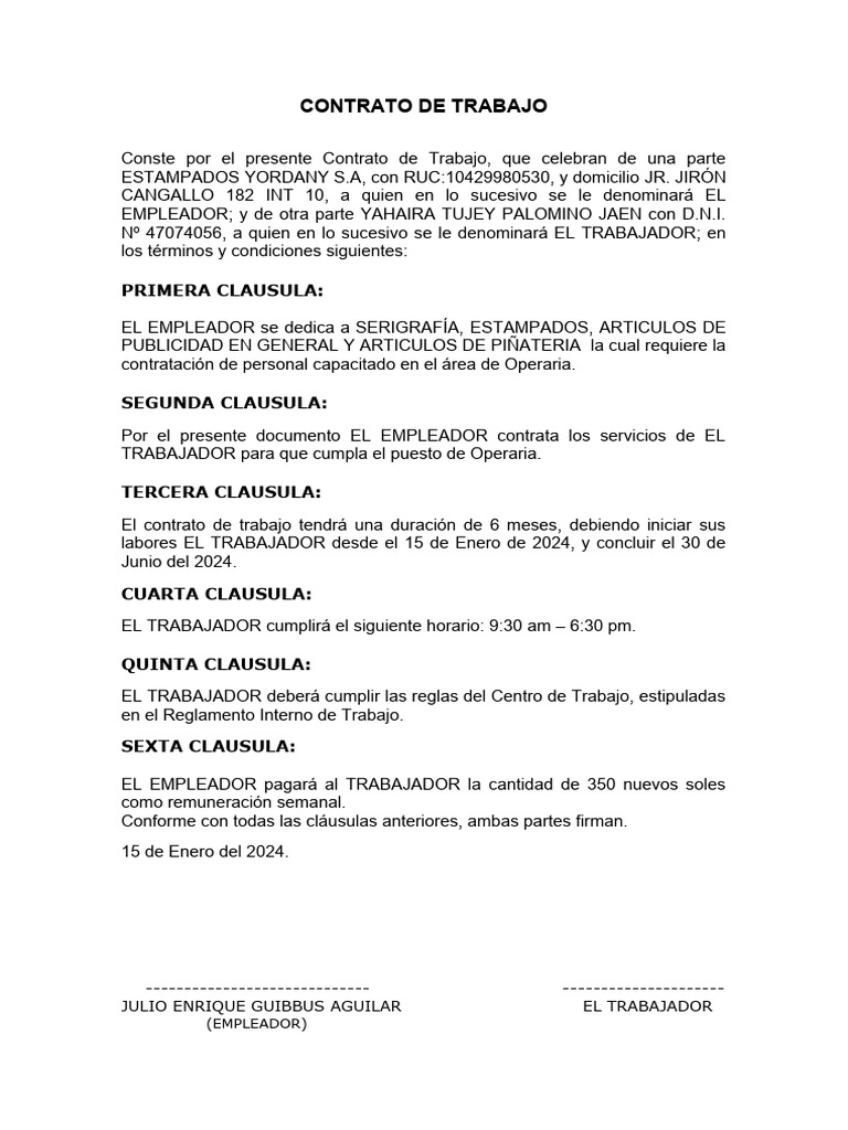 Contrato de Trabajo Simple | PDF