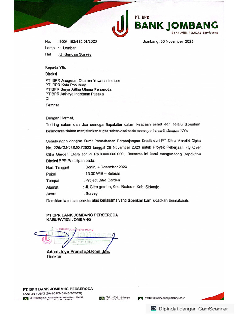 Undangan Survey PT Cmc-Citra Garden-Adendum-1 | PDF