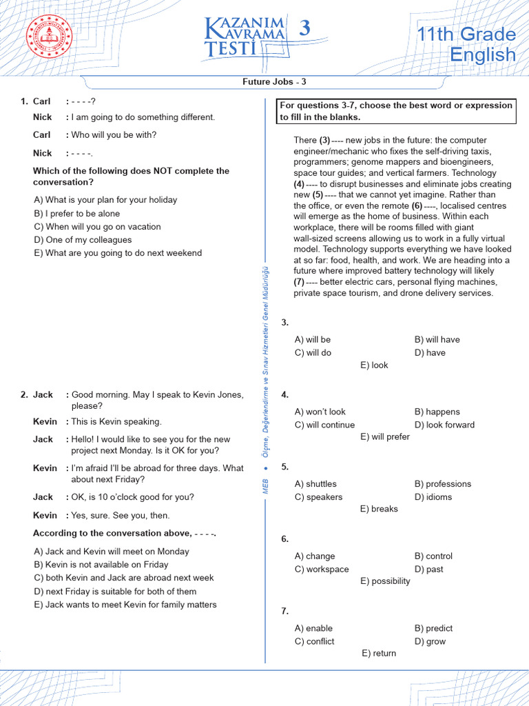 11th Grade English English | PDF | Job Interview