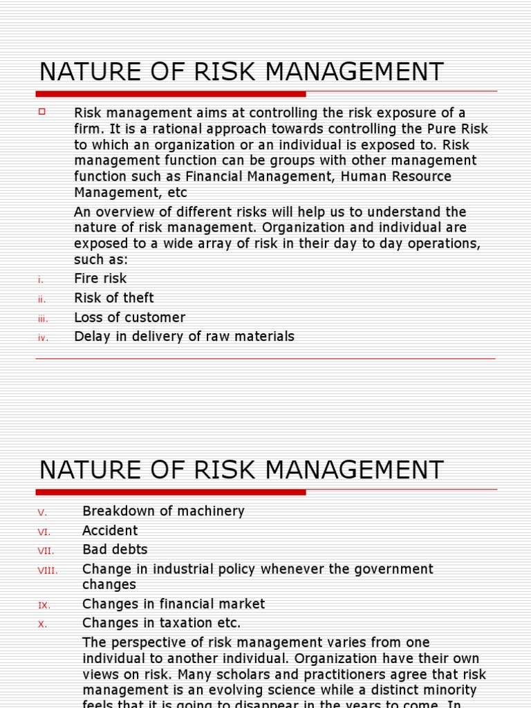 Nature of Risk Management | Risk Management | Risk