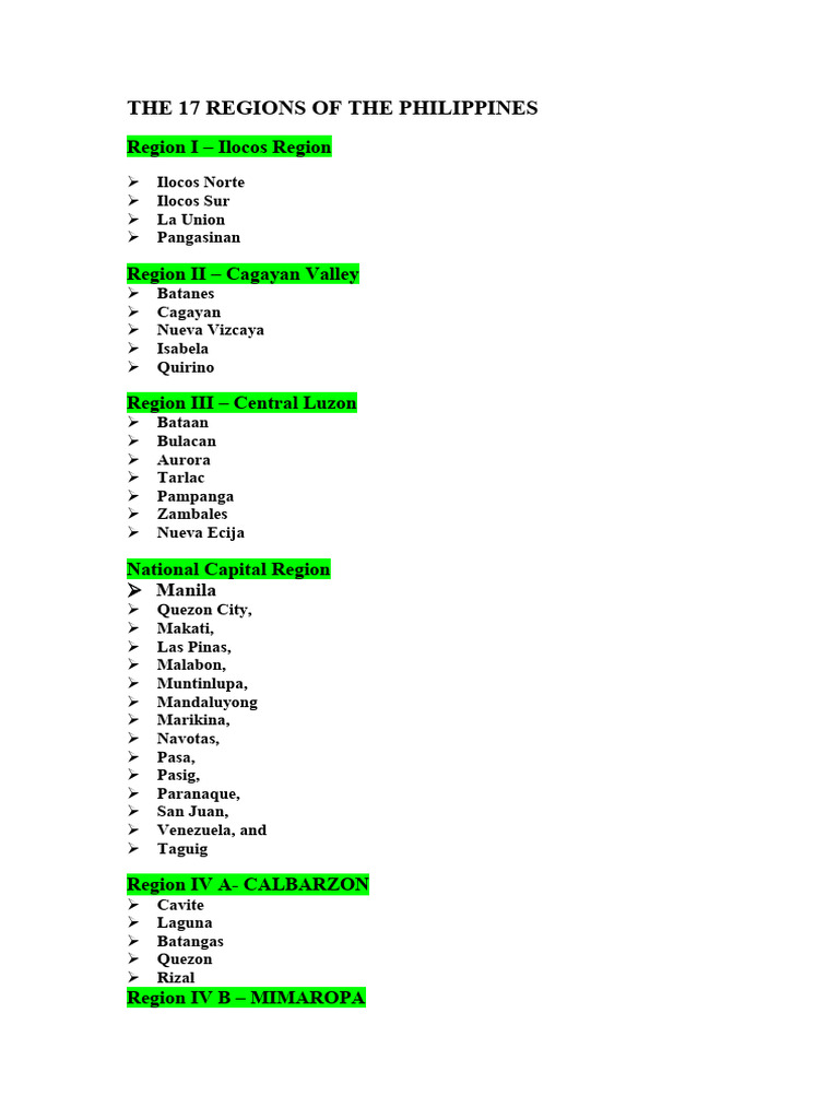 The 17 Regions of The Philippines | PDF