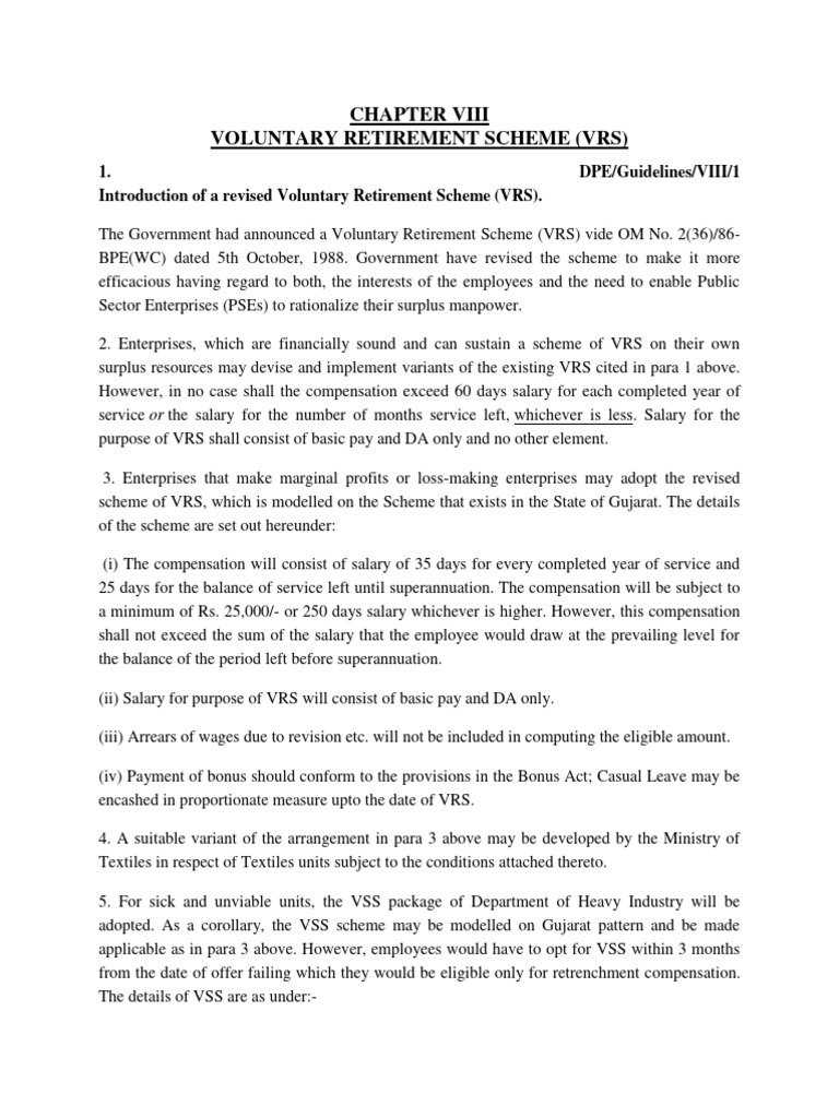 VOLUNTARY RETIREMENT SCHEME (VRS) - Chapter-8 | PDF | Salary | Employment