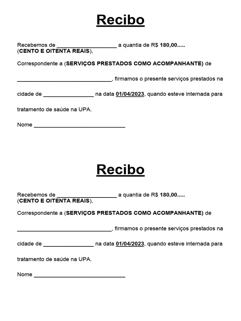 Modelo de Recibo Trabalho Temporário | PDF | Finanças e Administração ...