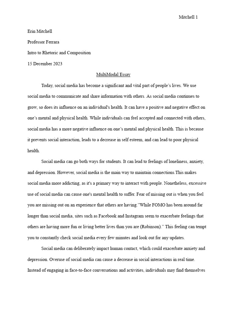Multimodal Final Essay - Erin Mitchell | PDF | Social Media | Popular ...