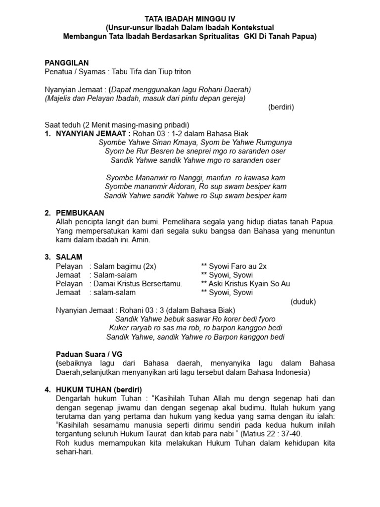 Contoh TATA IBADAH MINGGU IV | PDF