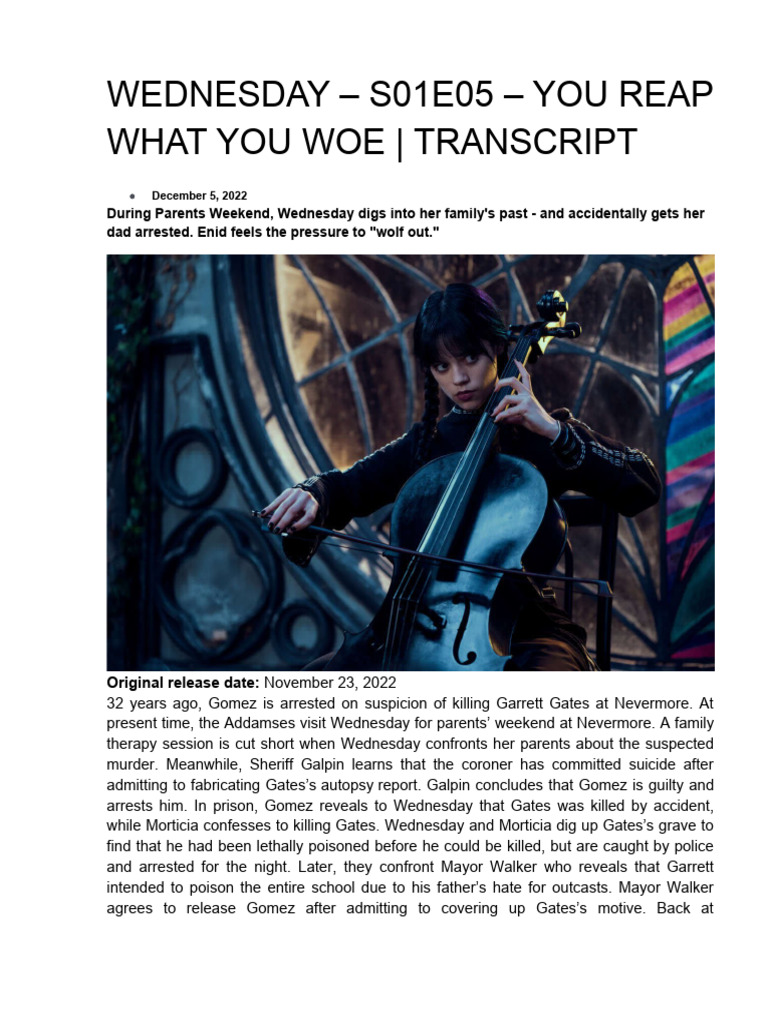 Wednesday Transcript S01E05 | PDF
