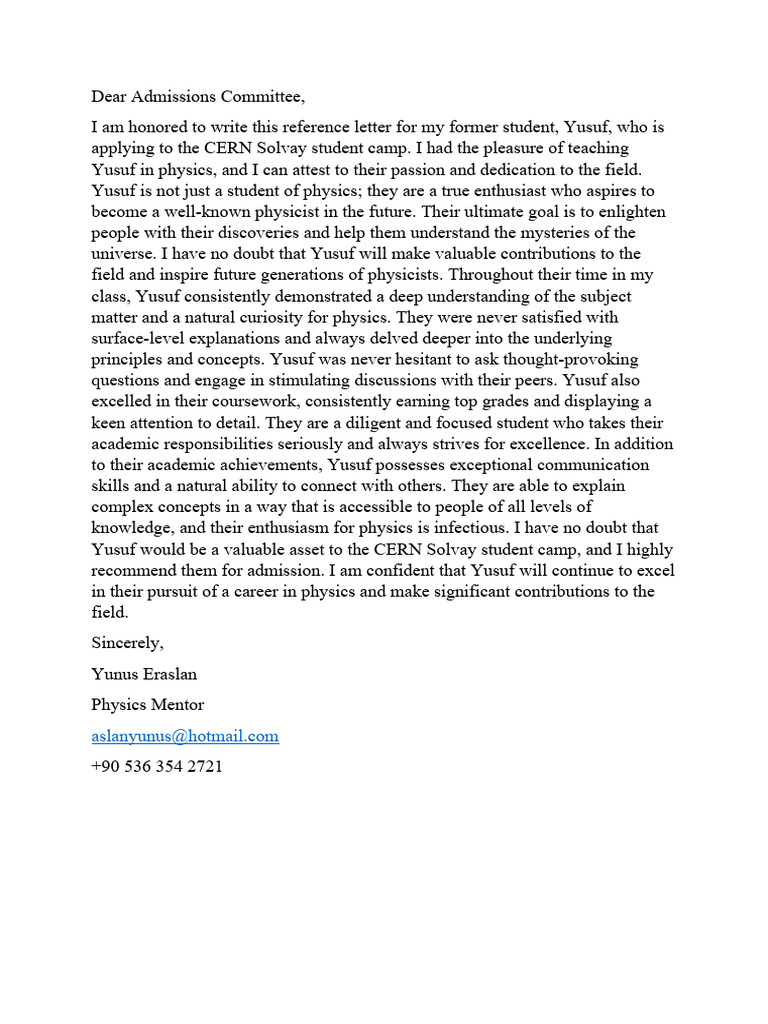 Reference Letter | PDF | Science & Mathematics