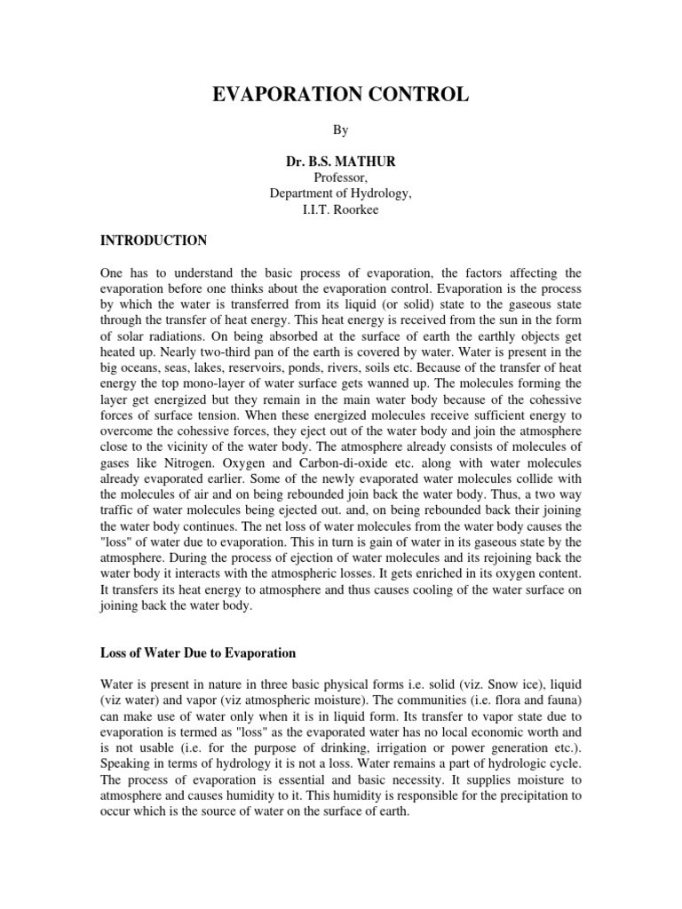 Evaporation Control | PDF | Humidity | Evaporation