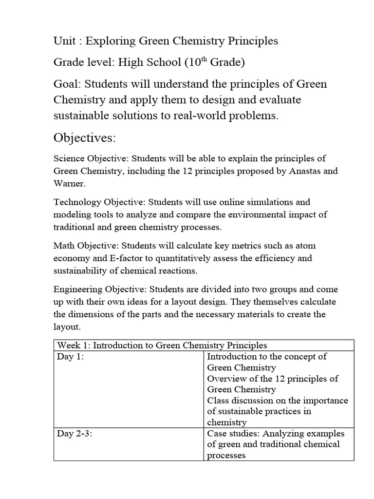 STEM Unit Plan | PDF | Green Chemistry | Chemistry