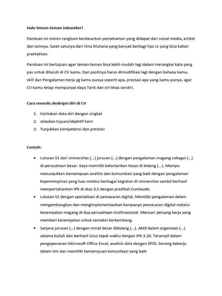Panduan Menulis Isi CV | PDF