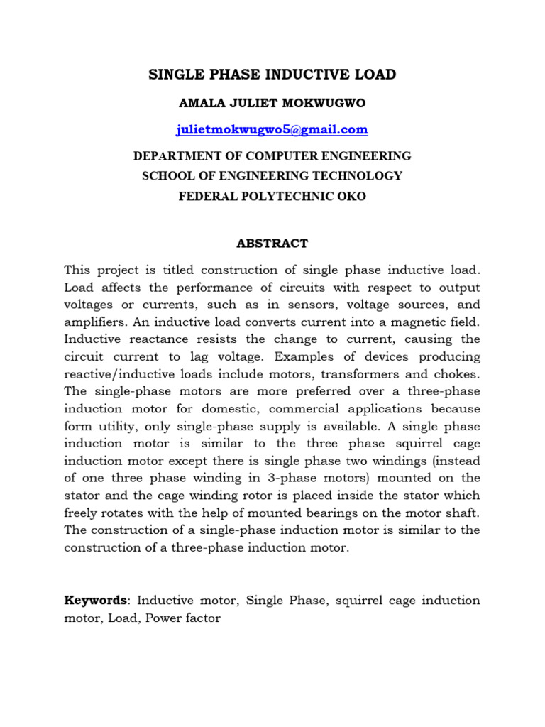 Single Phase Inductive Load | PDF | Electric Motor | Electromagnetic ...