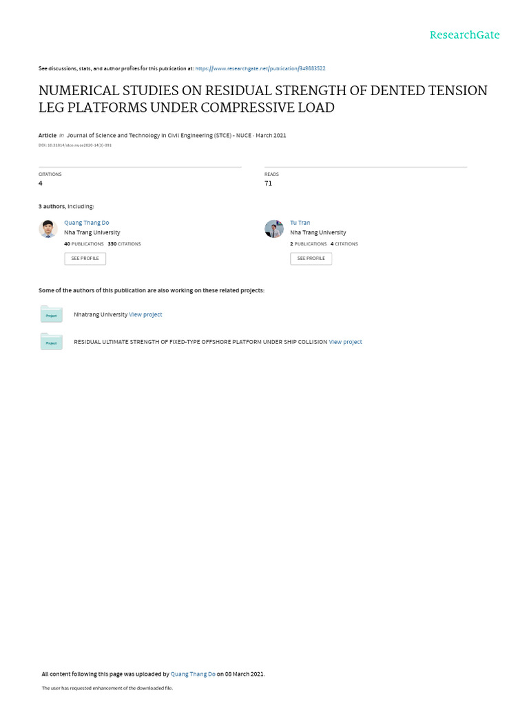 Numerical Studies On Residual Strength of Dented Tension Leg Platforms ...