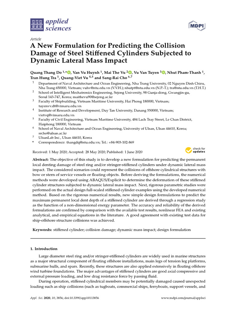 A New Formulation For Predicting The Collision Damage of Steel ... A New Formulation For Predicting The Collision Damage of Steel ...