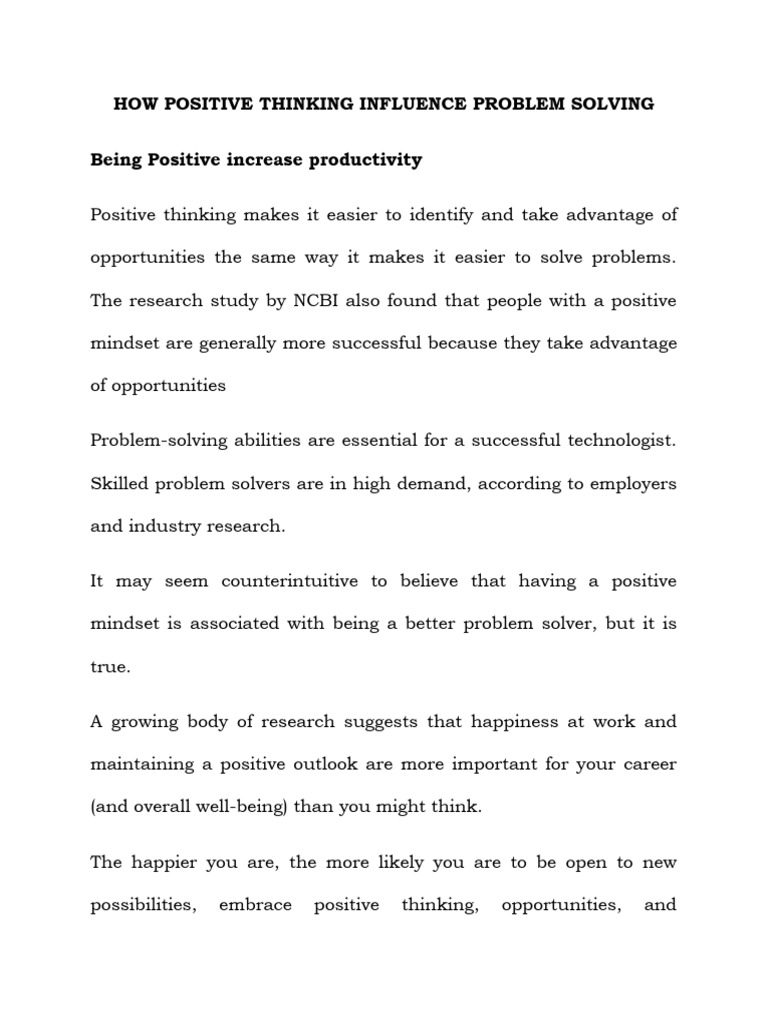 How Positive Thinking Influence Problem Solving | PDF How Positive Thinking Influence Problem Solving | PDF