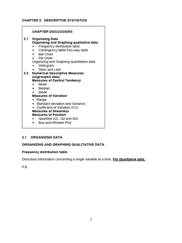 Chapter 2 Descriptive Statistics Pdf Coefficient Of Variation