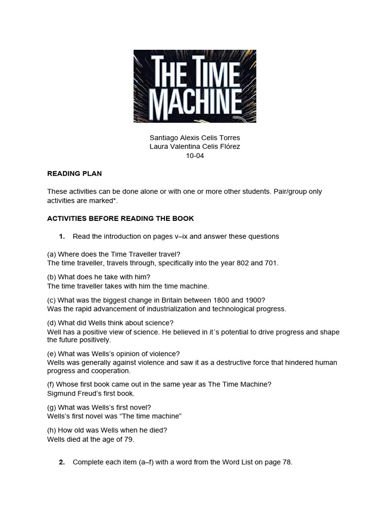Reading Plan_The Time Machine | PDF | The Time Machine