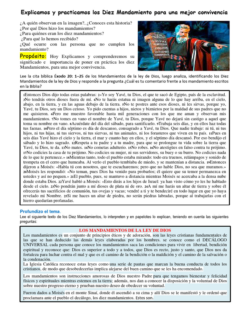 Actividad 01 Los Diez Mandamiento | PDF | Diez Mandamientos | Dios