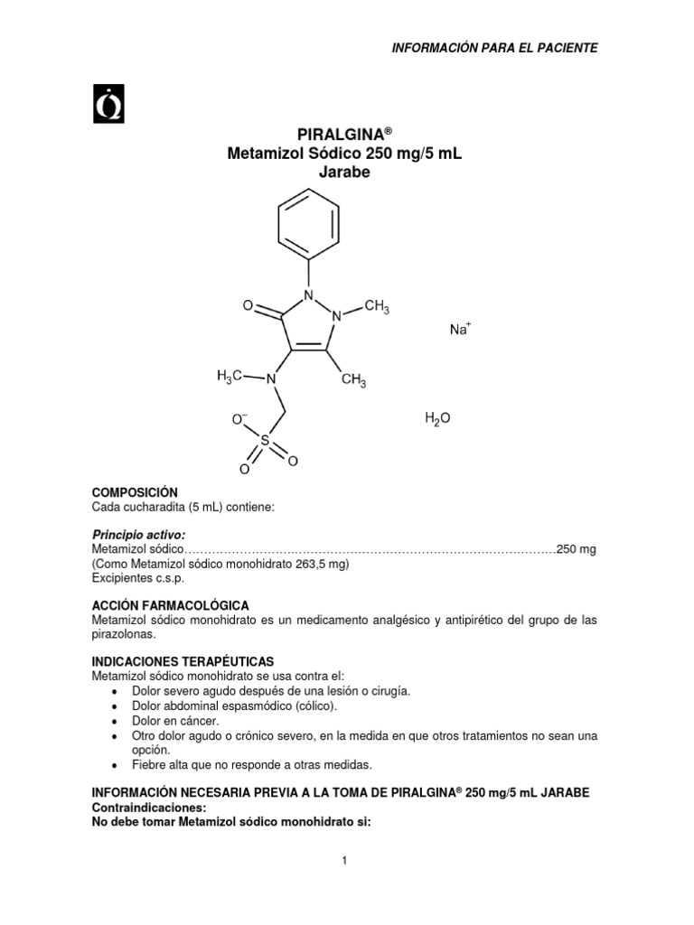 Metamizol Sódico: Uso y Precauciones | PDF | Medicamentos con receta ...