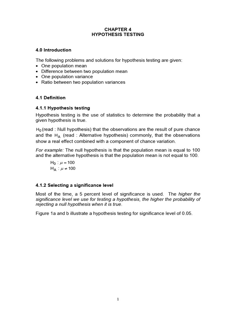 Chapter 4 Hypothesis Testing | PDF | Type I And Type Ii Errors ...